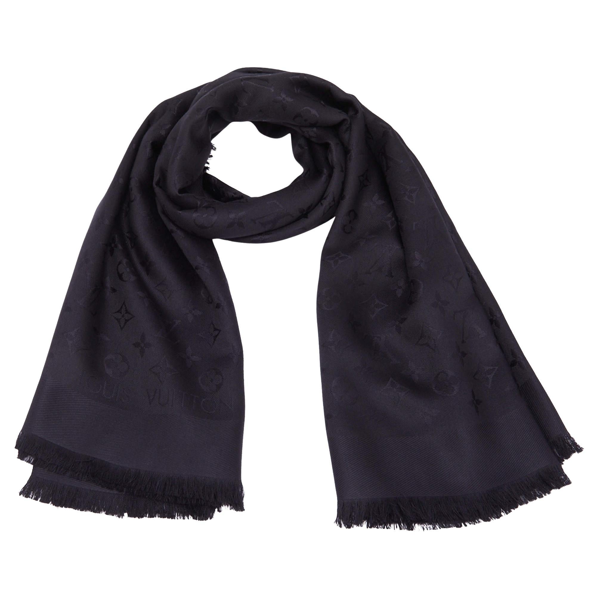 Louis Vuitton Black Silk and Wool Classique Monogram Shawl For Sale at ...