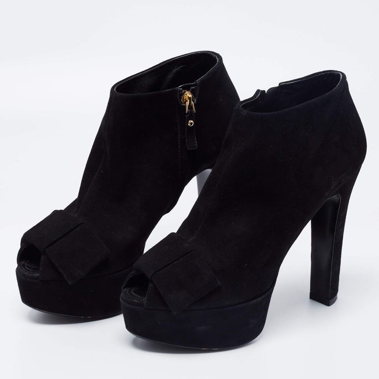 Louis Vuitton Black Suede Bow Peep Toe Ankle Booties Size 36.5 For Sale ...