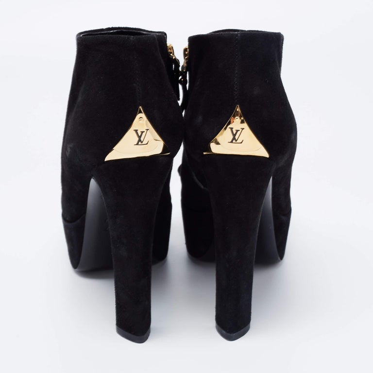 Louis Vuitton Black Suede Bow Peep Toe Ankle Booties Size 36.5 For Sale ...
