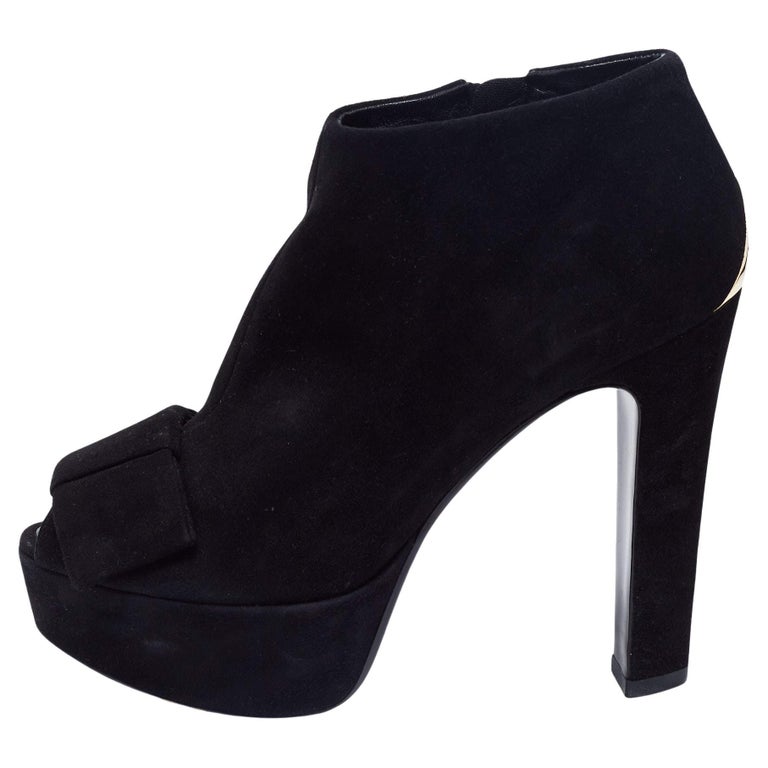 Louis Vuitton Black Suede Bow Peep Toe Ankle Booties Size 36.5 For Sale ...