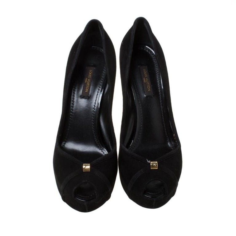 Louis Vuitton Black Suede Kimono Peep Toe Platform Pumps Size 36.5 For ...