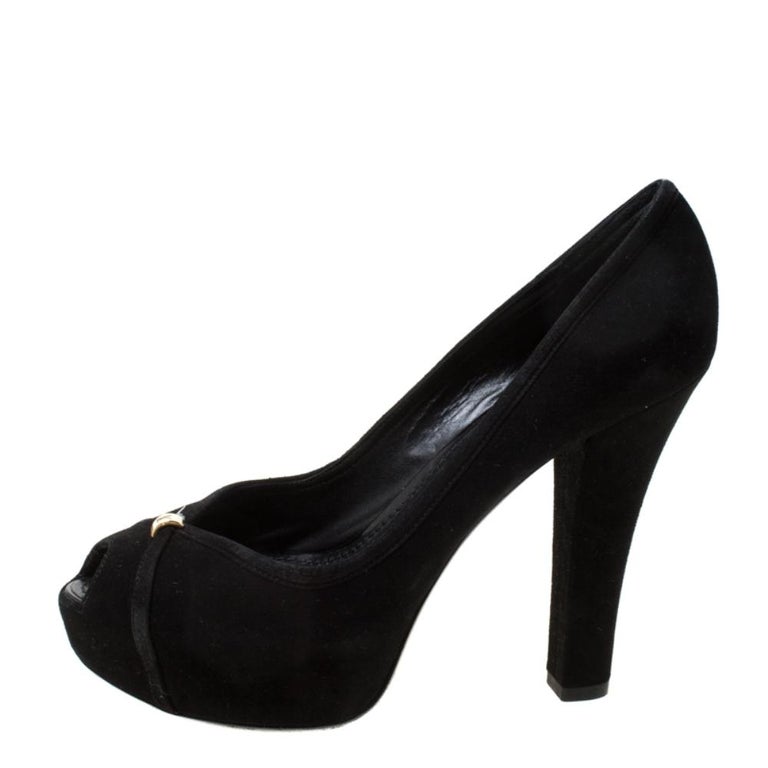 Louis Vuitton Black Suede Kimono Peep Toe Platform Pumps Size 36.5 For ...