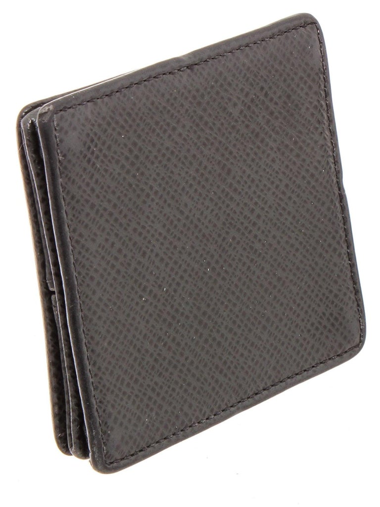 Louis Vuitton black Taiga leather square coin case with silver-tone ...