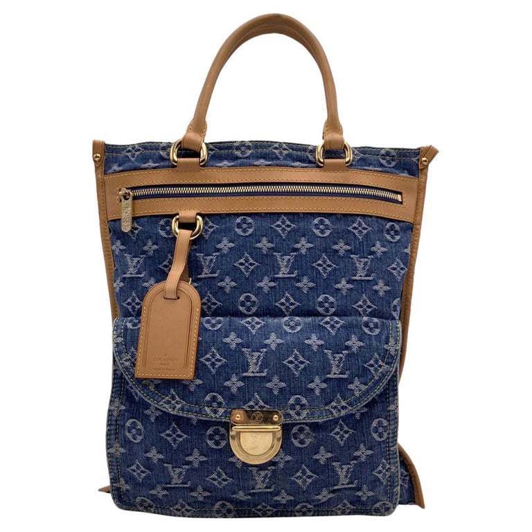 Louis Vuitton Blue Denim Monogram Sac Plat Bag Tote Handbag For Sale at ...