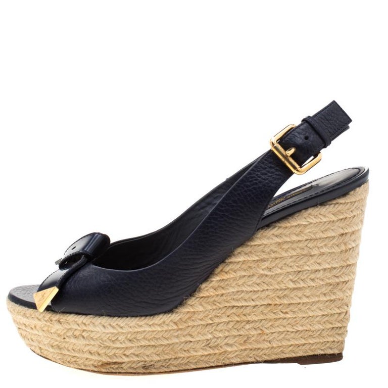 Louis Vuitton Blue Espadrille Slingback Wedges Platform Sandals Size 38 ...