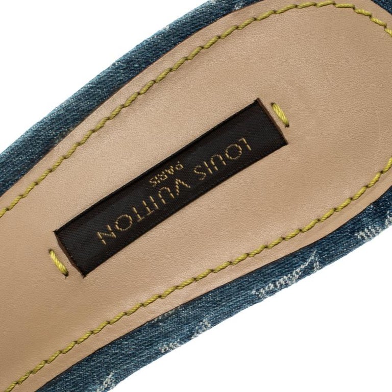 Louis Vuitton Blue Monogram Denim Bow Slides Size 40 For Sale at 1stDibs