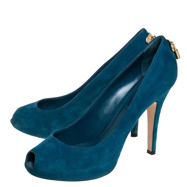 Louis Vuitton Blue Suede Oh Really! Peep Toe Platform Pumps Size 39 at ...