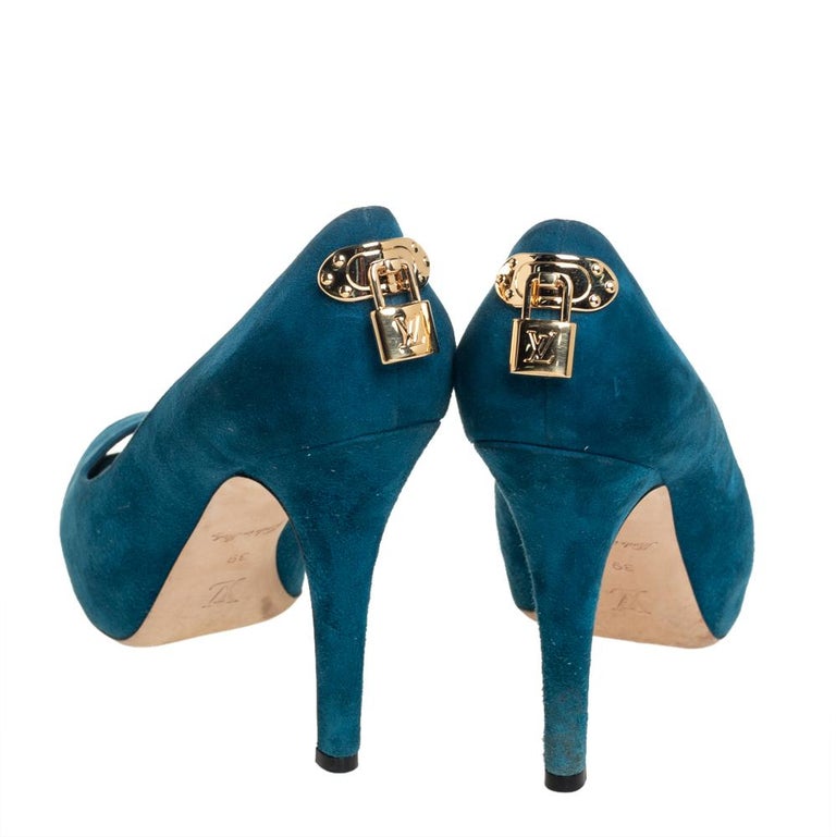 Louis Vuitton Blue Suede Oh Really! Peep Toe Platform Pumps Size 39 at ...