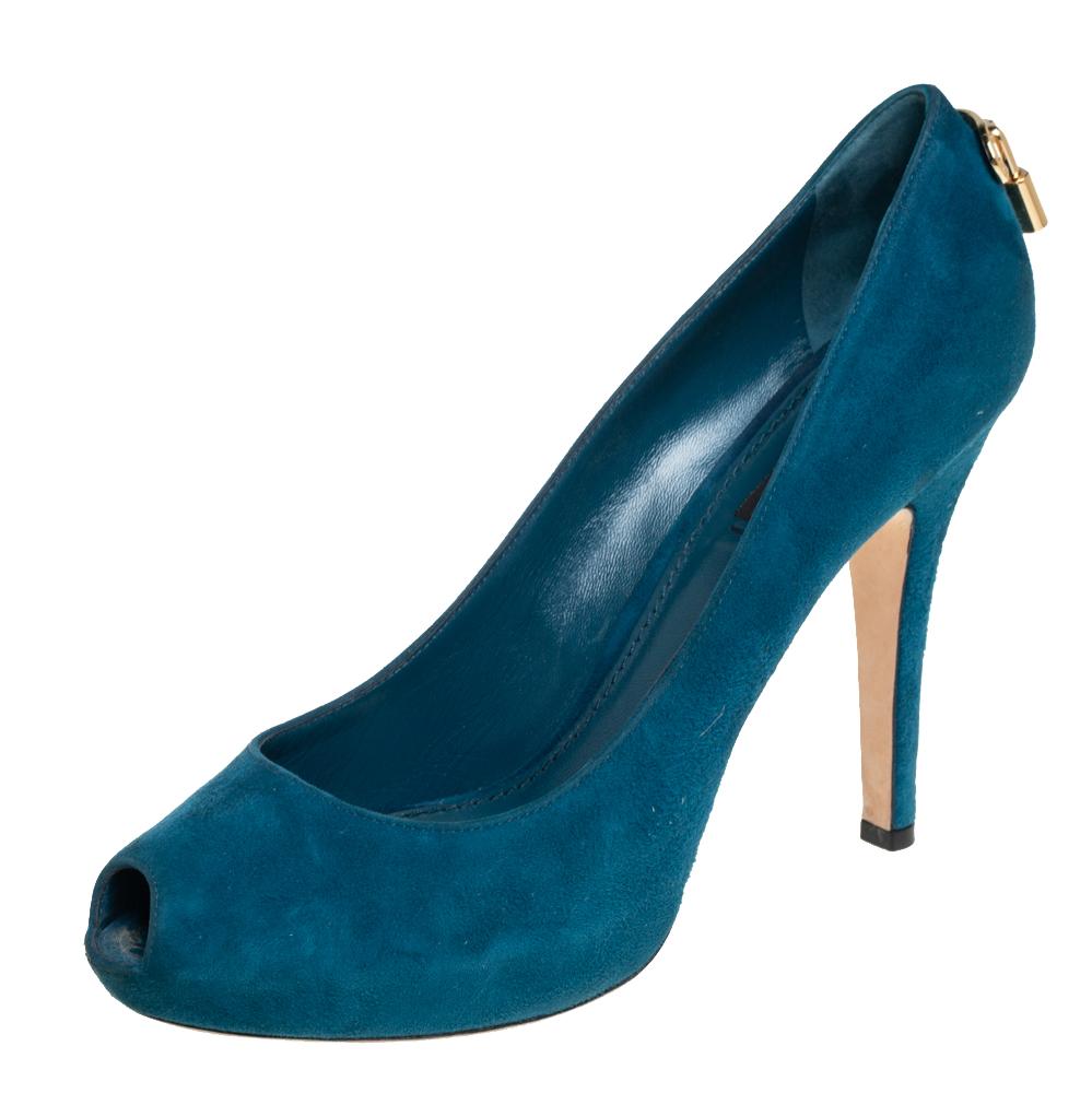 Louis Vuitton Blue Suede Oh Really! Peep Toe Platform Pumps Size 39 at ...