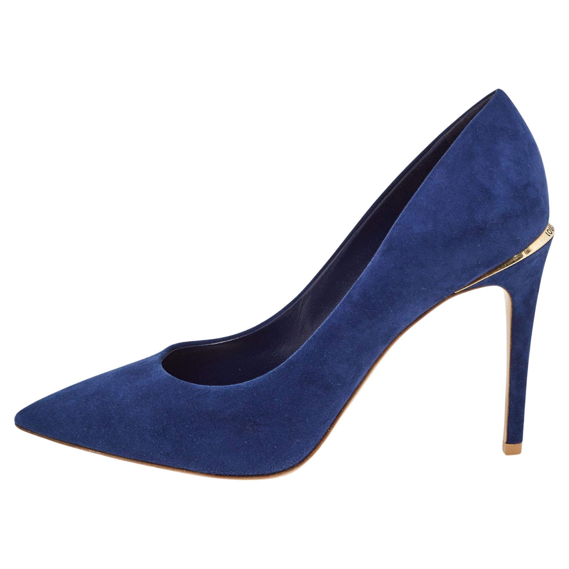 Louis Vuitton Blue Suede Pointed Toe Pumps Size 40 For Sale at 1stDibs