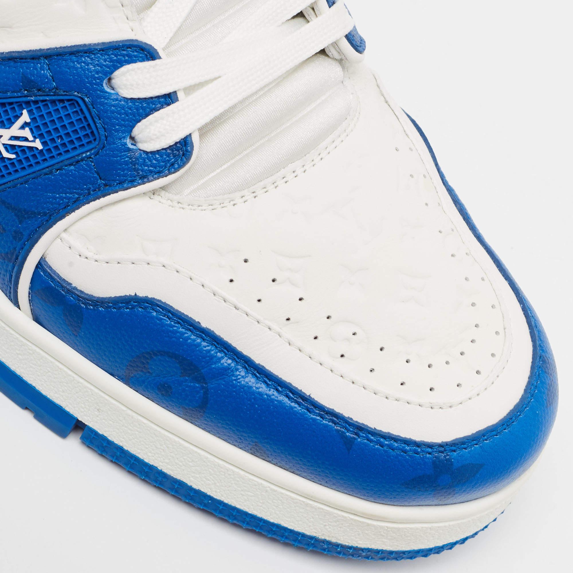 Louis Vuitton Blue/White Leather LV Trainer Sneakers Size 45 For Sale ...