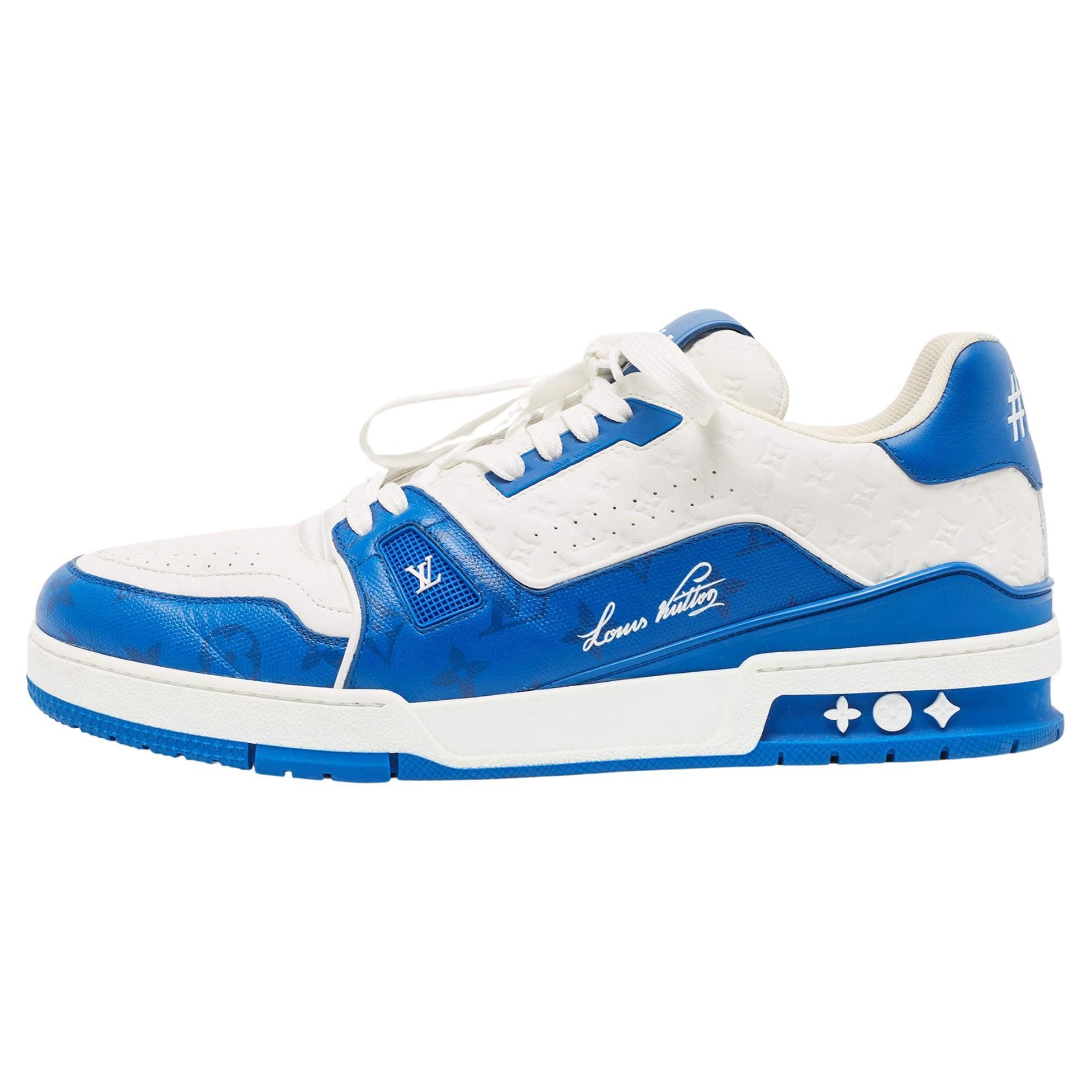 Louis Vuitton Blue/White Leather LV Trainer Sneakers Size 45 For Sale ...