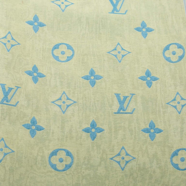 Louis Vuitton Blue and Yellow Monogrammed Silk Scarf For Sale at 1stDibs
