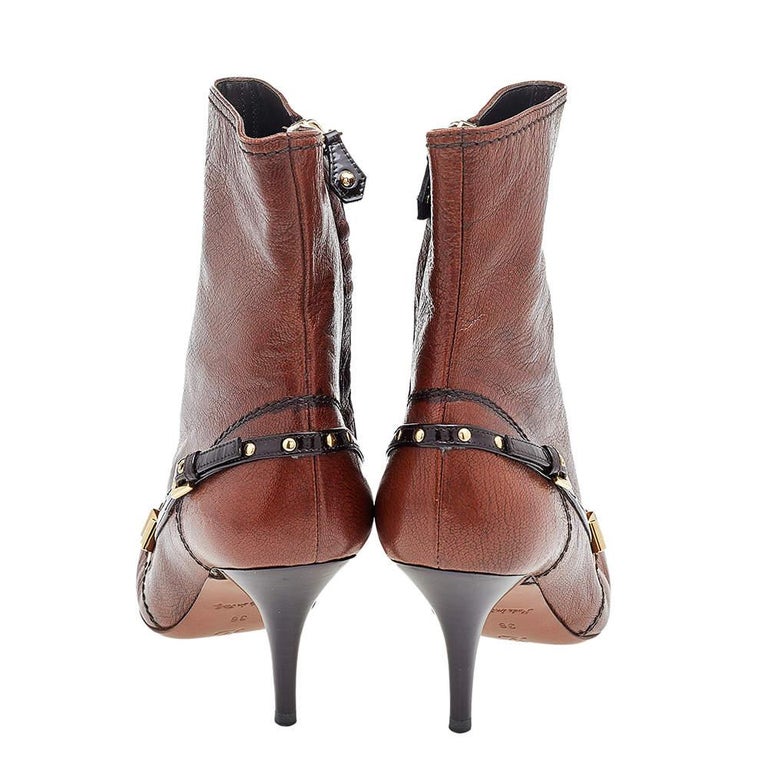Louis Vuitton Brown Leather Ankle Length Boots Size 36 For Sale at 1stDibs