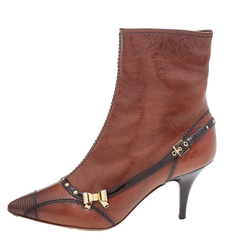 Louis Vuitton Brown Leather Ankle Length Boots Size 36 For Sale at 1stDibs