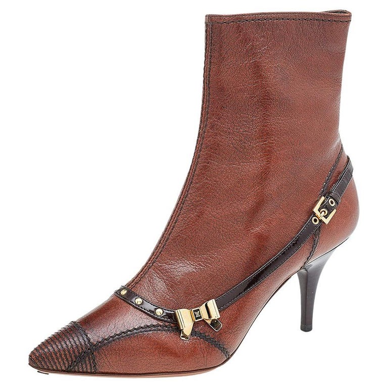 Louis Vuitton Brown Leather Ankle Length Boots Size 36 For Sale at 1stDibs