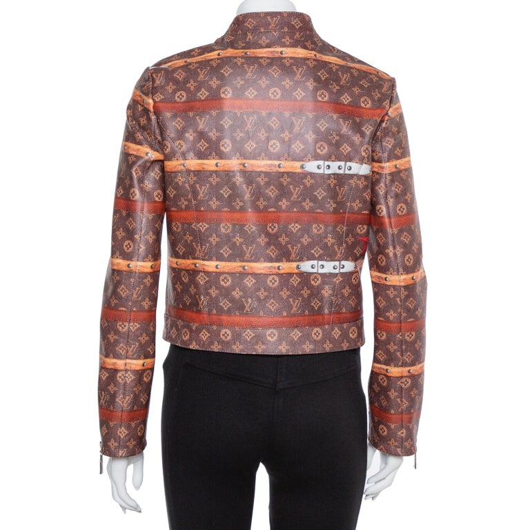 Louis Vuitton Brown Leather Miss France Trunk Monogram Jacket S at 1stDibs