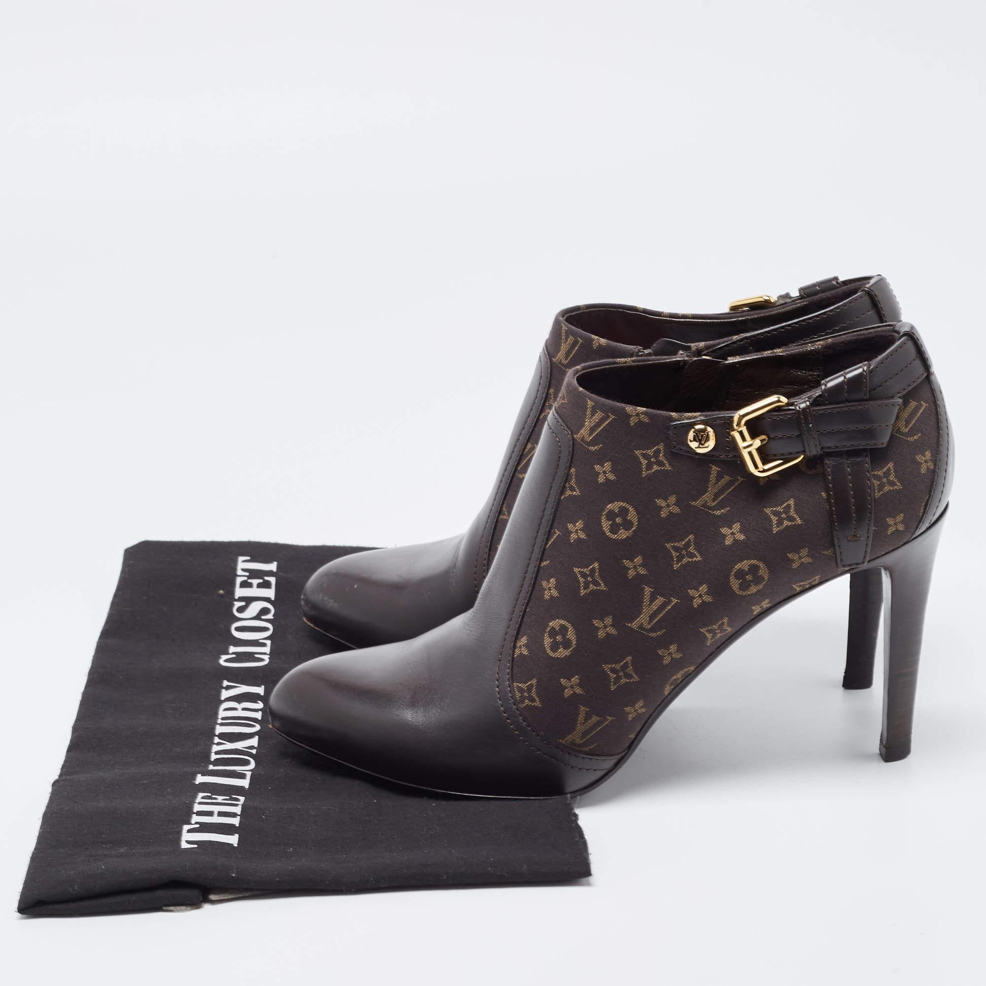 Louis Vuitton Brown Monogram Canvas and Leather Booties Size 38 at 1stDibs