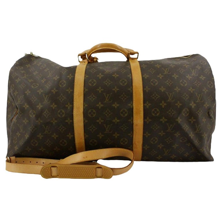 Louis Vuitton - Sac bandoulière Keepall 60 cm en cuir et toile marron ...