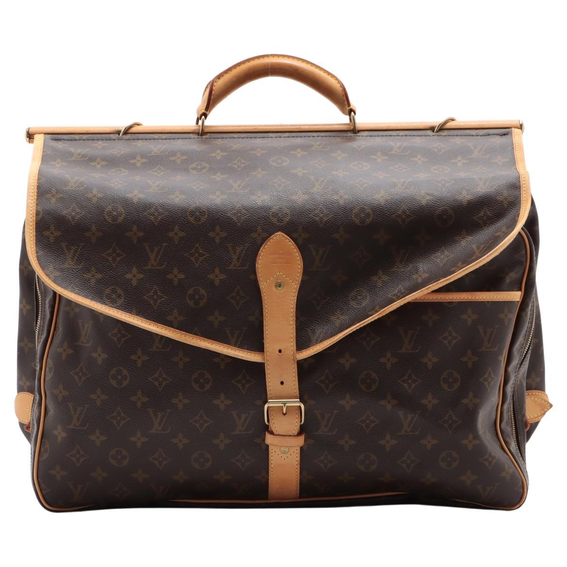 Louis Vuitton Brown Monogram Canvas Leather Sac Chasse Hunting Travel ...