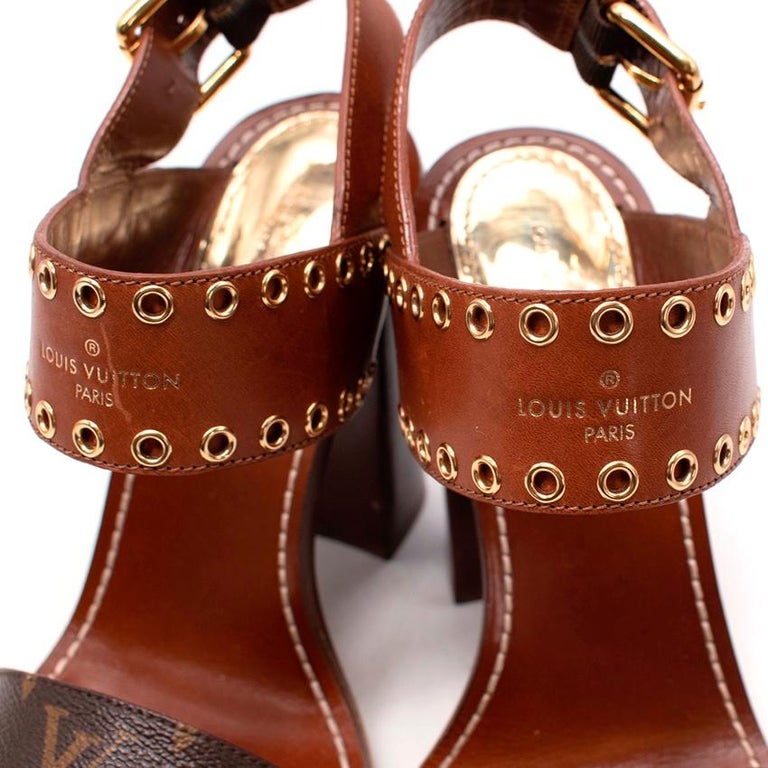 Louis Vuitton Brown Monogram Canvas Passenger Block Heeled Sandals For ...