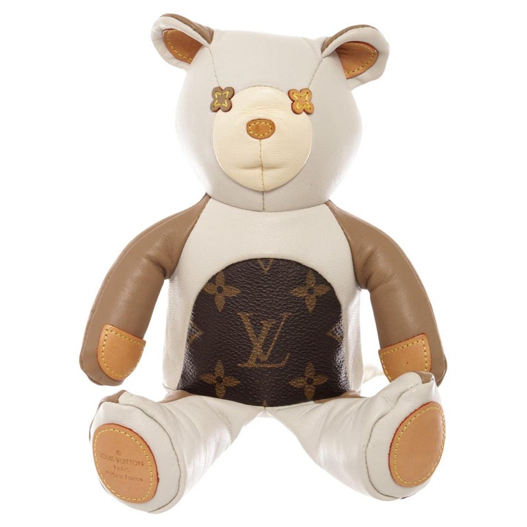 Louis Vuitton Brown White Stuffed Leather Dou Dou Teddy Bear at 1stDibs