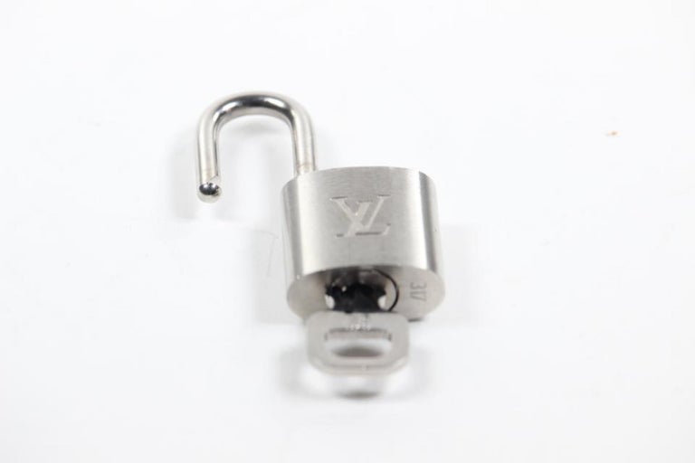 Louis Vuitton Brushed Silver Matte Padlock and Key Bag Charm Lock Set ...