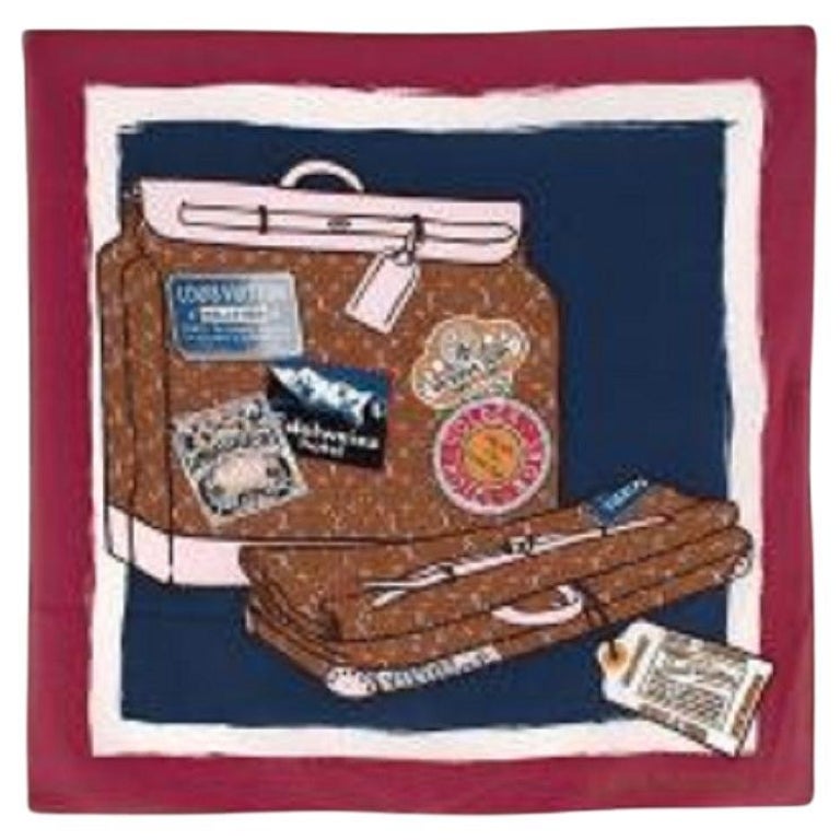 Louis Vuitton Burgundy Trunks Print Silk Scarf 70 For Sale at 1stDibs