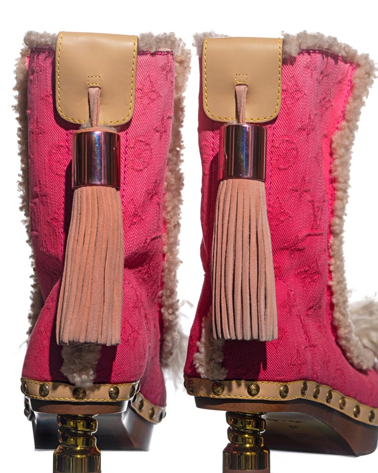 Louis Vuitton by Marc Jacobs pink monogram jacquard denim clog boots ...