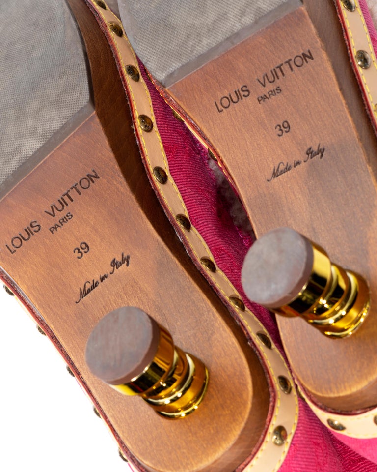 Louis Vuitton by Marc Jacobs pink monogram jacquard denim clog boots ...