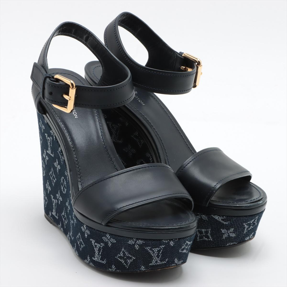 Louis Vuitton Calfskin Monogram Denim Waterfall Wedge Sandals For Sale ...