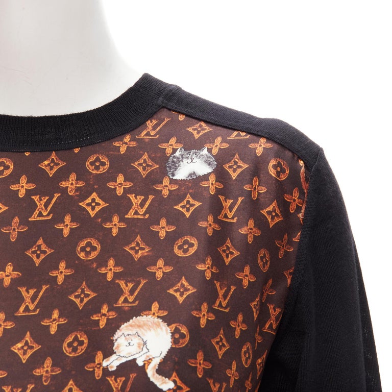 LOUIS VUITTON Catogram cat illustration monogram silk panel black ...