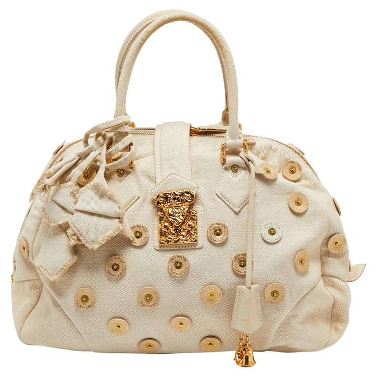Louis Vuitton Cream Canvas Polka Dot Panama Bowly Bag For Sale at 1stDibs