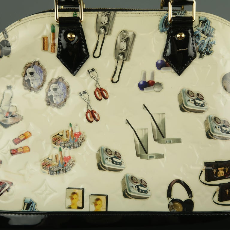 LOUIS VUITTON Cream Monogram Embossed Vernis Stickers Alma BB Handbag ...
