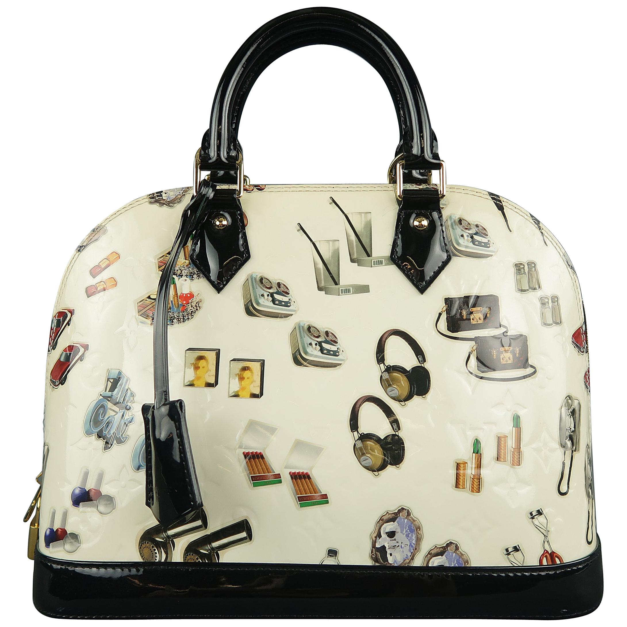 LOUIS VUITTON Cream Monogram Embossed Vernis Stickers Alma BB Handbag ...