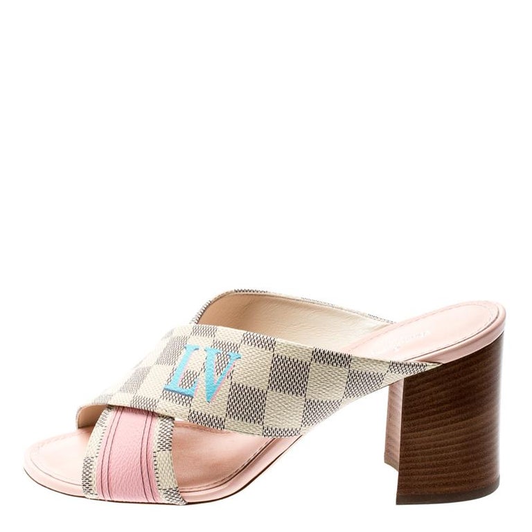 Louis Vuitton Damier Azur Canvas Panorama Slide Mule Sandals Size 37 ...