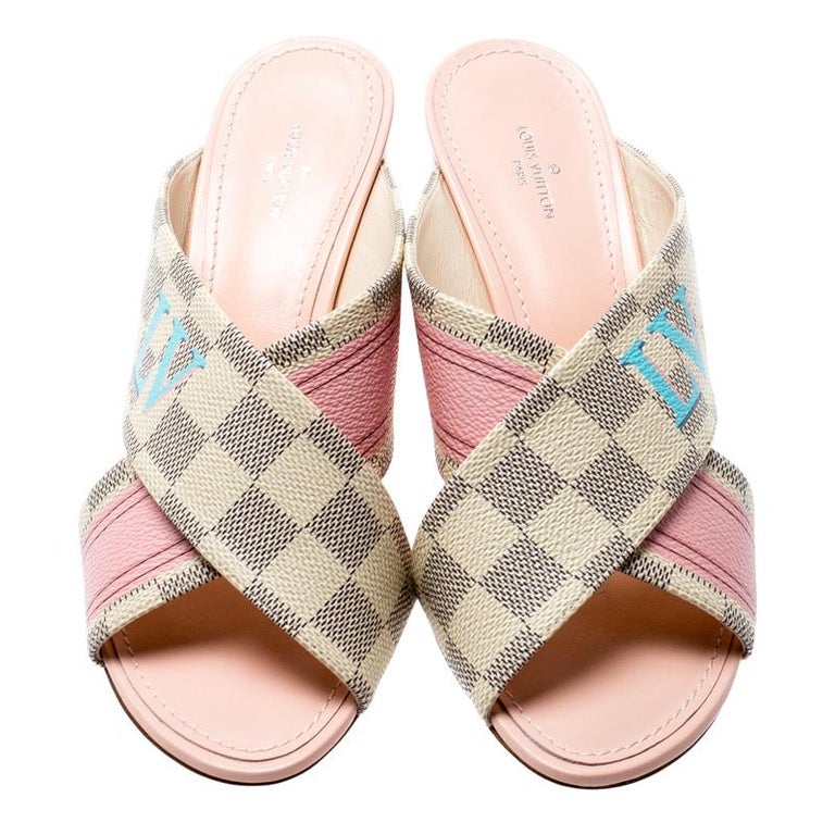 Louis Vuitton Damier Azur Canvas Panorama Slide Mule Sandals Size 37 ...