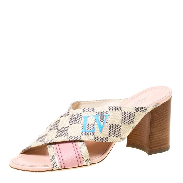 Louis Vuitton Damier Azur Canvas Panorama Slide Mule Sandals Size 37.5 ...