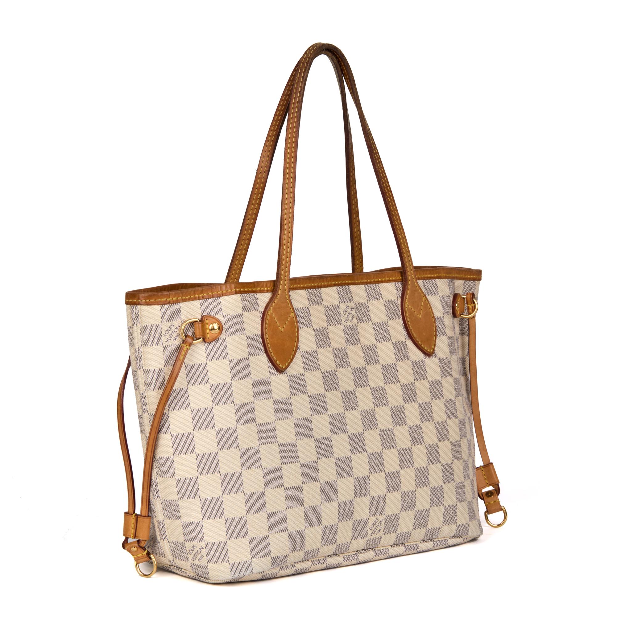 LOUIS VUITTON Damier Azur Coated Canvas and Vachetta Leather Neverfull ...