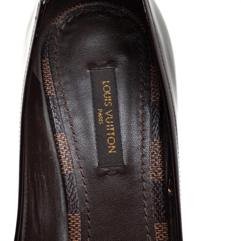 Louis Vuitton Damier Ebene and Patent Valentine Peep Toe Pumps Size 36. ...