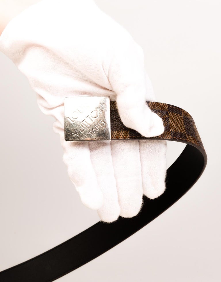 Louis Vuitton Damier Ebene Belt With Silver Block Buckle (80/32) For ...