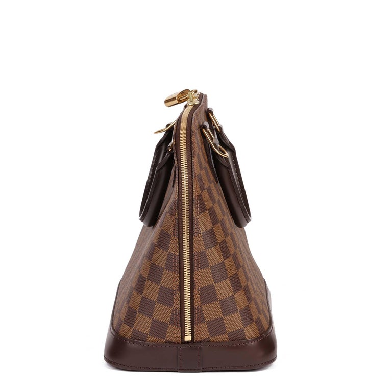 LOUIS VUITTON Damier Ebene Coated Canvas and Brown Calfskin Leather ...