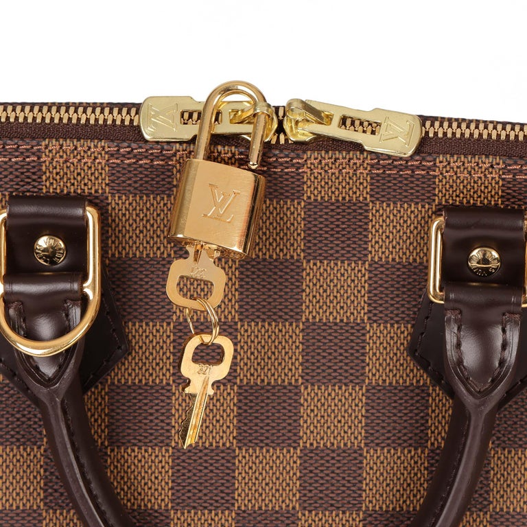 LOUIS VUITTON Damier Ebene Coated Canvas and Brown Calfskin Leather ...