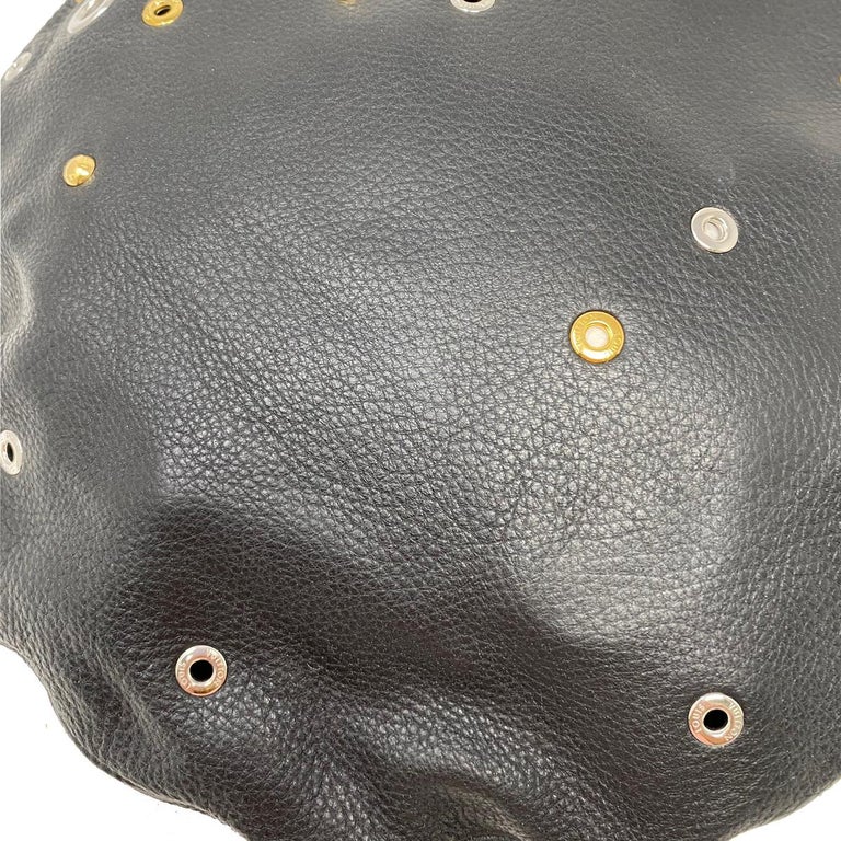 Louis Vuitton Embellished Grommets Black Leather Beret Hat With Box For ...