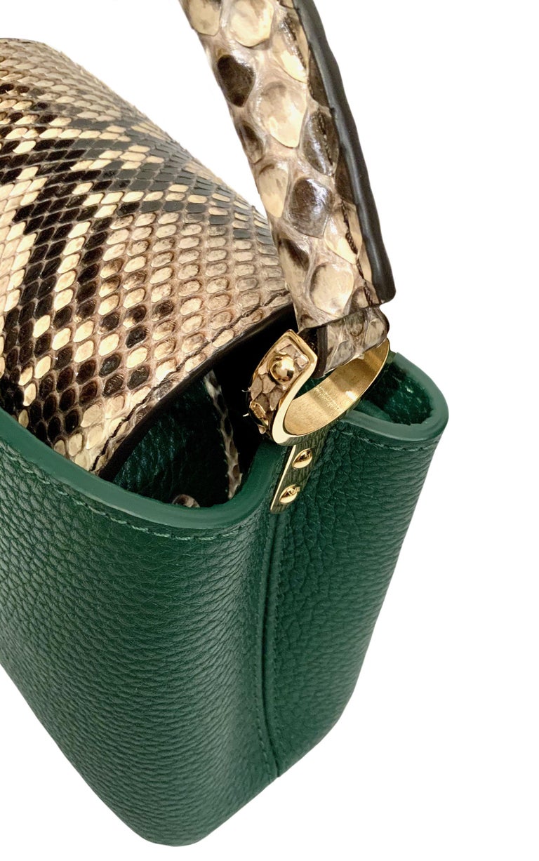 Louis Vuitton Emeraude Green Leather and Python Skin Capucines Mini Bag ...