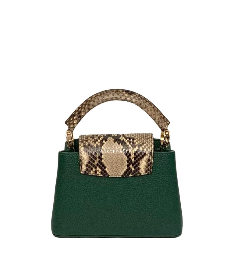 Louis Vuitton Emeraude Green Leather and Python Skin Capucines Mini Bag ...