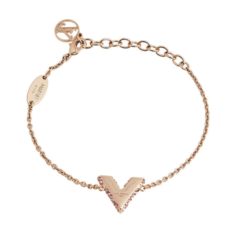 Louis Vuitton Essential V Pink Crystal Rose Gold Tone Chain Link ...