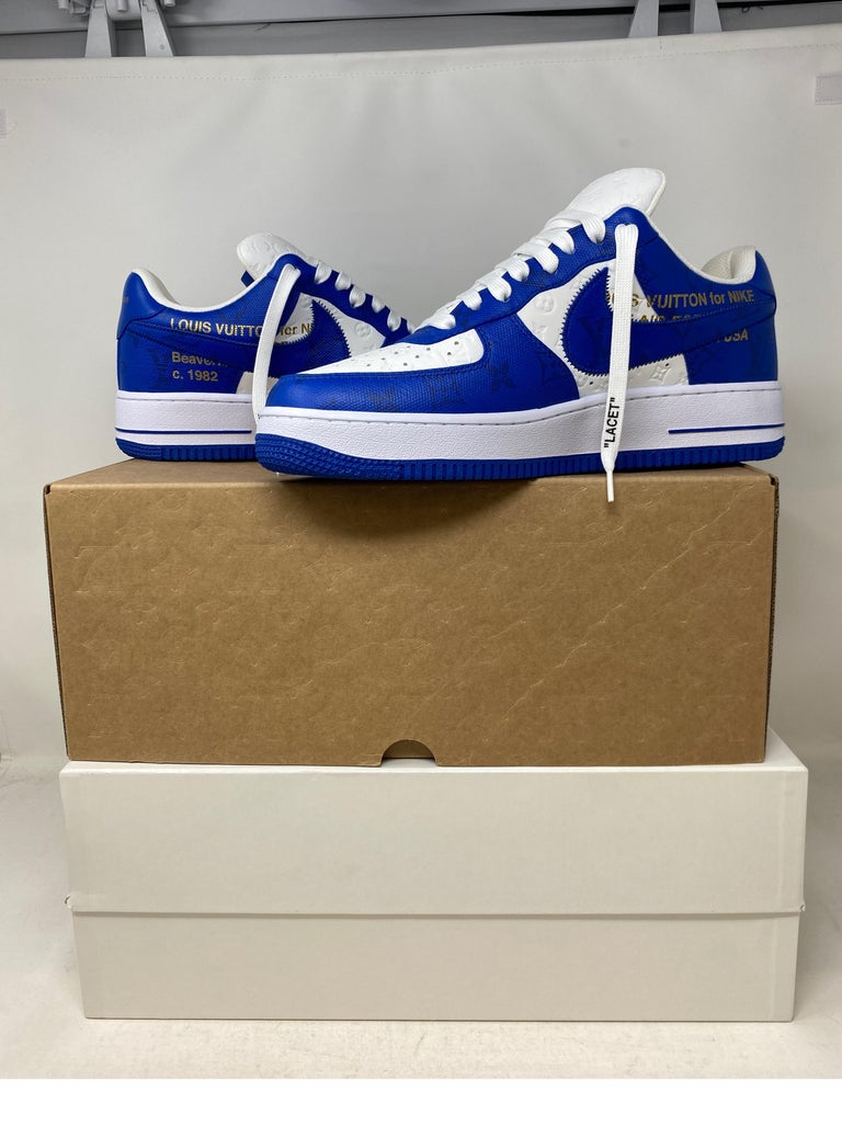 Louis Vuitton For Nike Air Force Ones Blue Shoes at 1stDibs