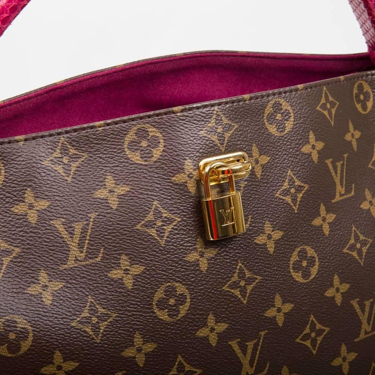 LOUIS VUITTON 'Gaia' Bag in Brown Monogram Canvas, Ostrich and Lizard ...