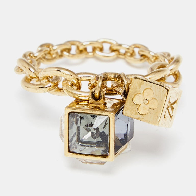 Louis Vuitton Gold Tone Crystal Gamble Ring L at 1stDibs